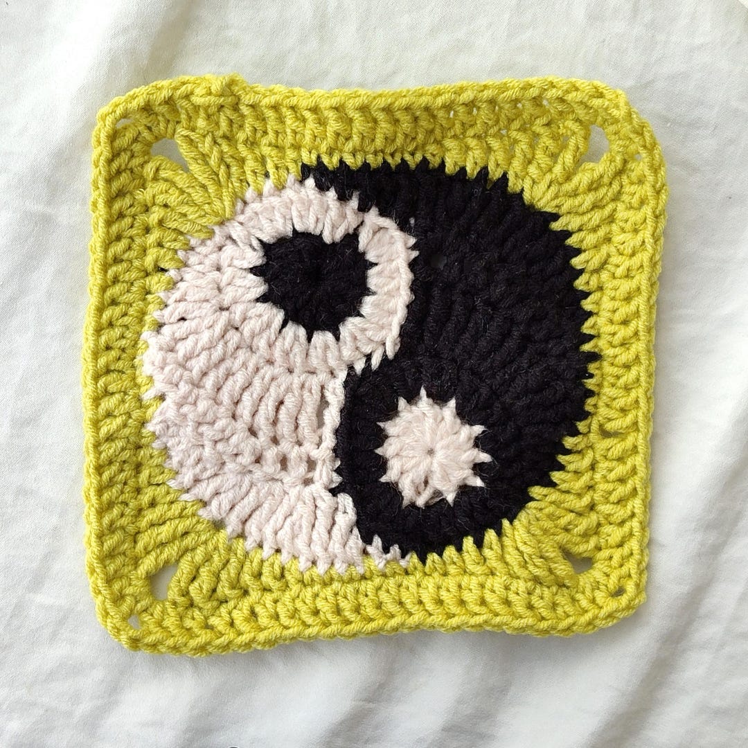 Yin Yang Crochet Coaster Set, Yin Yang Granny Square Coasters, Handmade ...