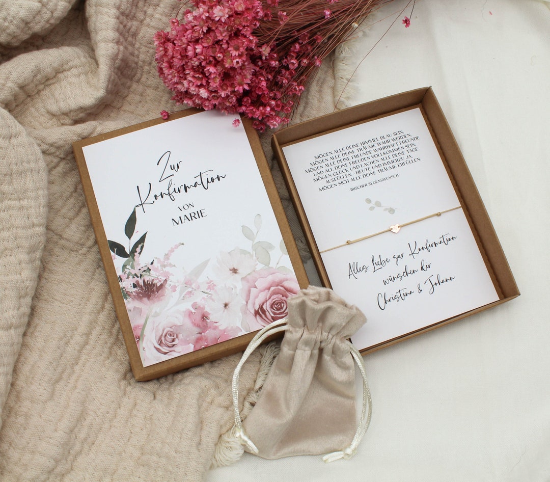 Gift Set Confirmation Engraving Bracelet Heart 925 Silver Rose Gold ...