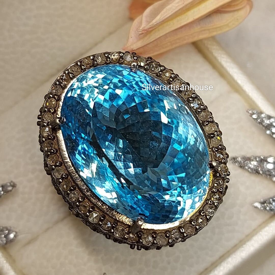 Large Topaz Ring 925 - Etsy