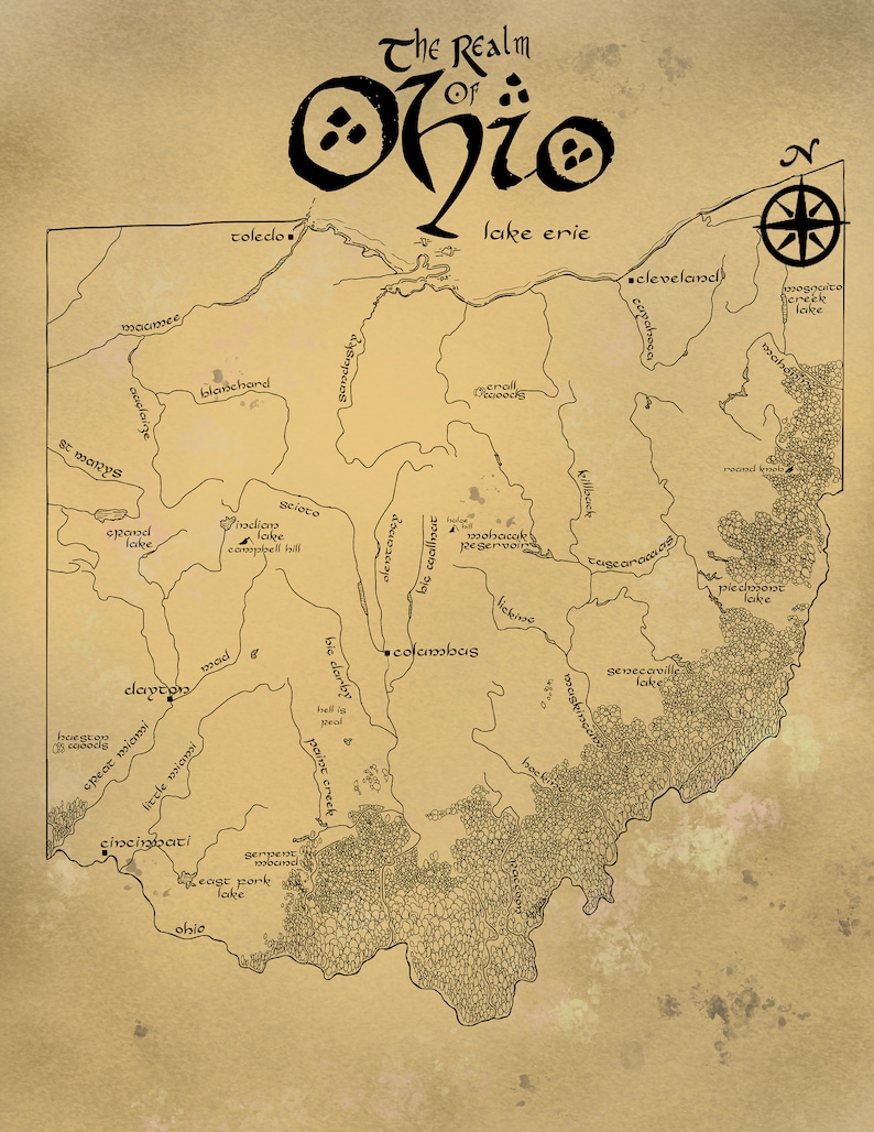 Ohio LOTR Style Map | Digital Download - Etsy
