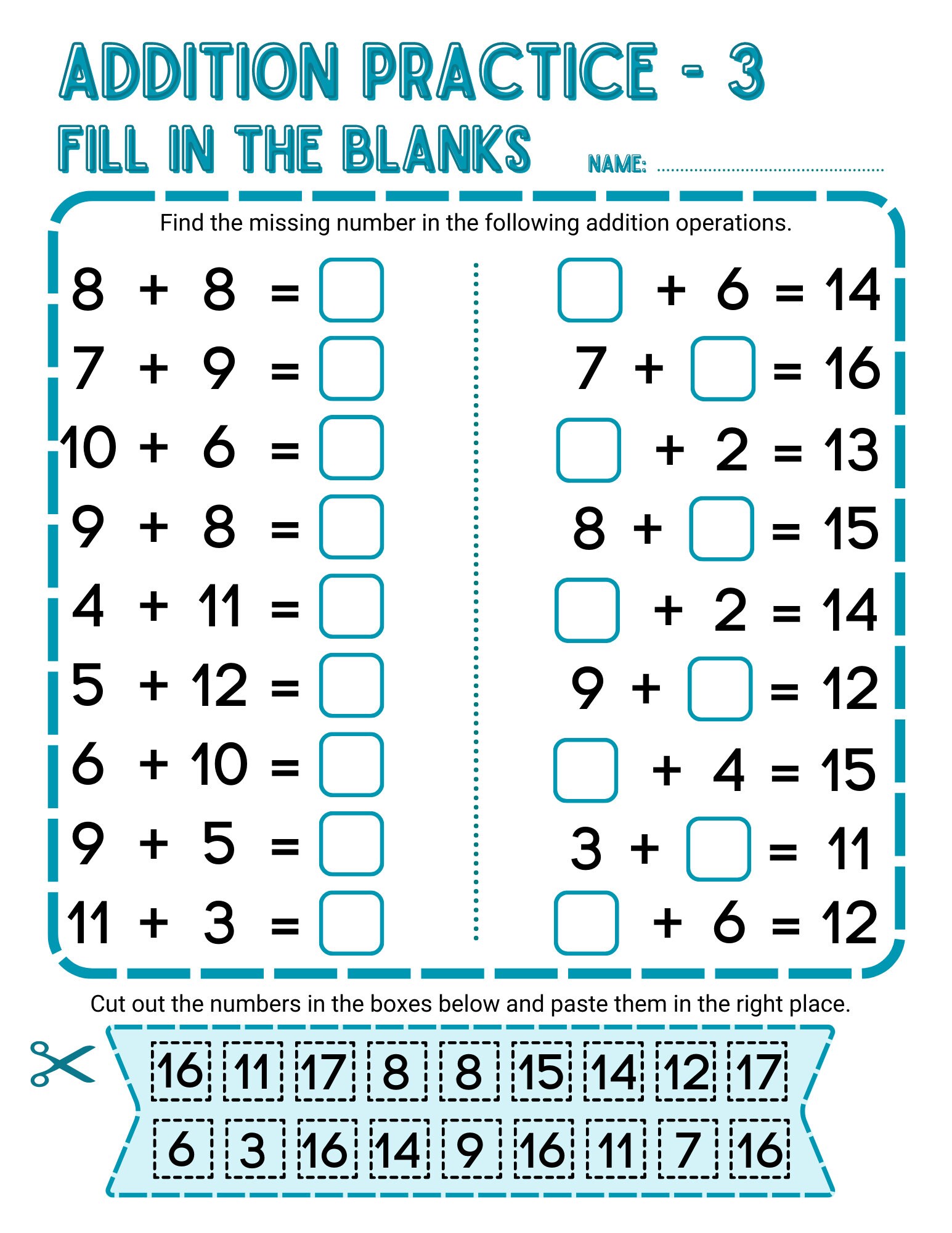 10 Pages Printable 1st Grade Addition and Subtraction Worksheets, Kids ...