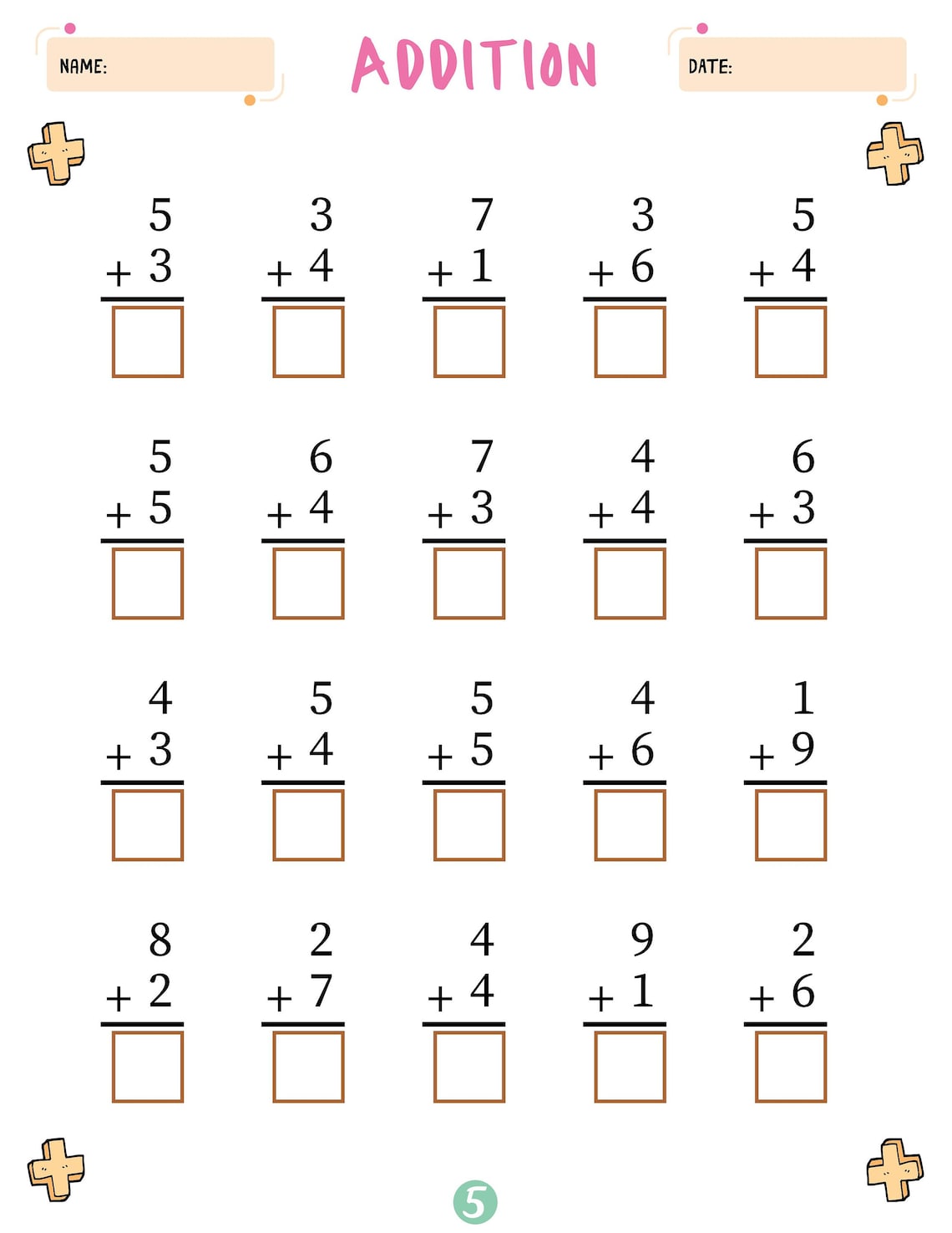 Preschool 15 Addition and Subtraction Worksheets 5 Addition Pages 5 ...