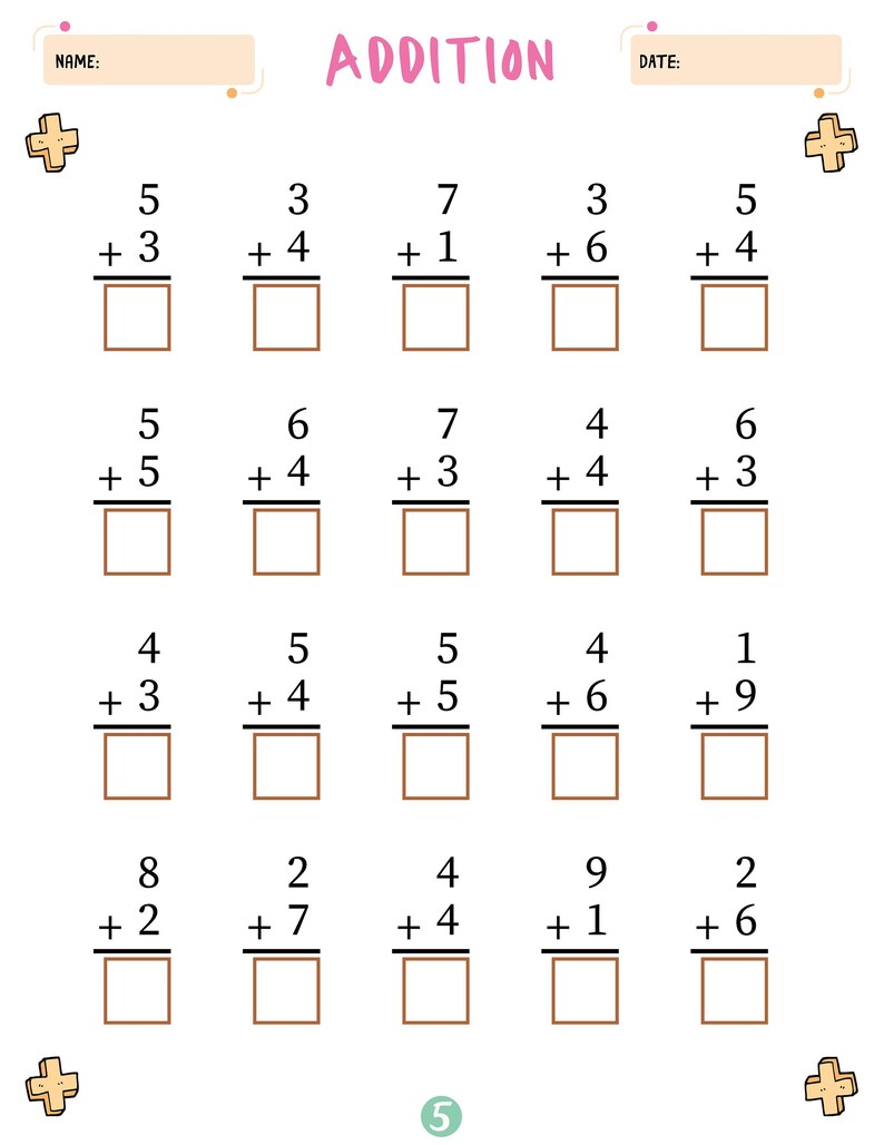 Preschool 15 Addition and Subtraction Worksheets 5 Addition Pages 5 ...