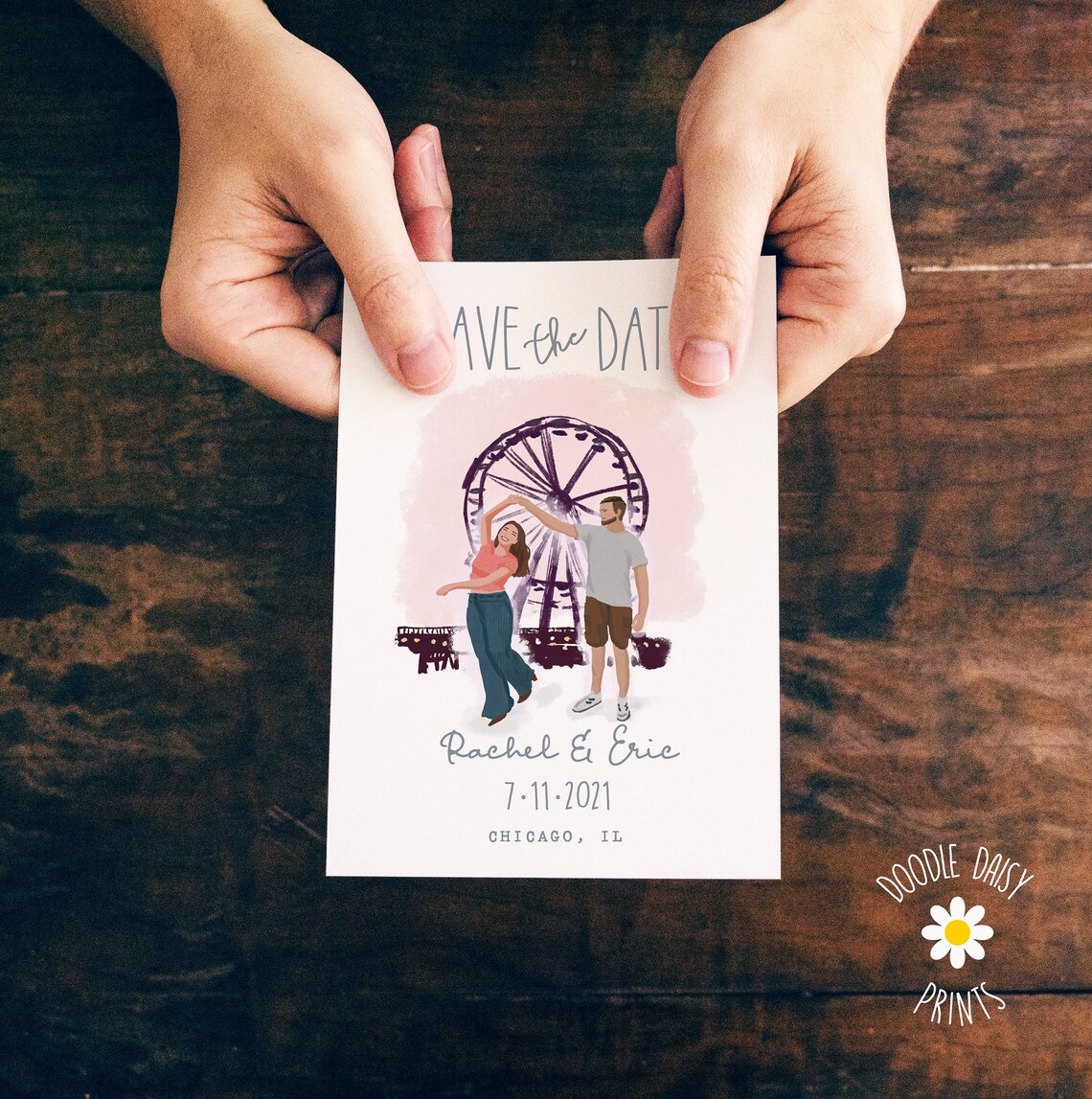 Custom Illustration Save the Date Minimalist Invite With Cartoon Couple ...