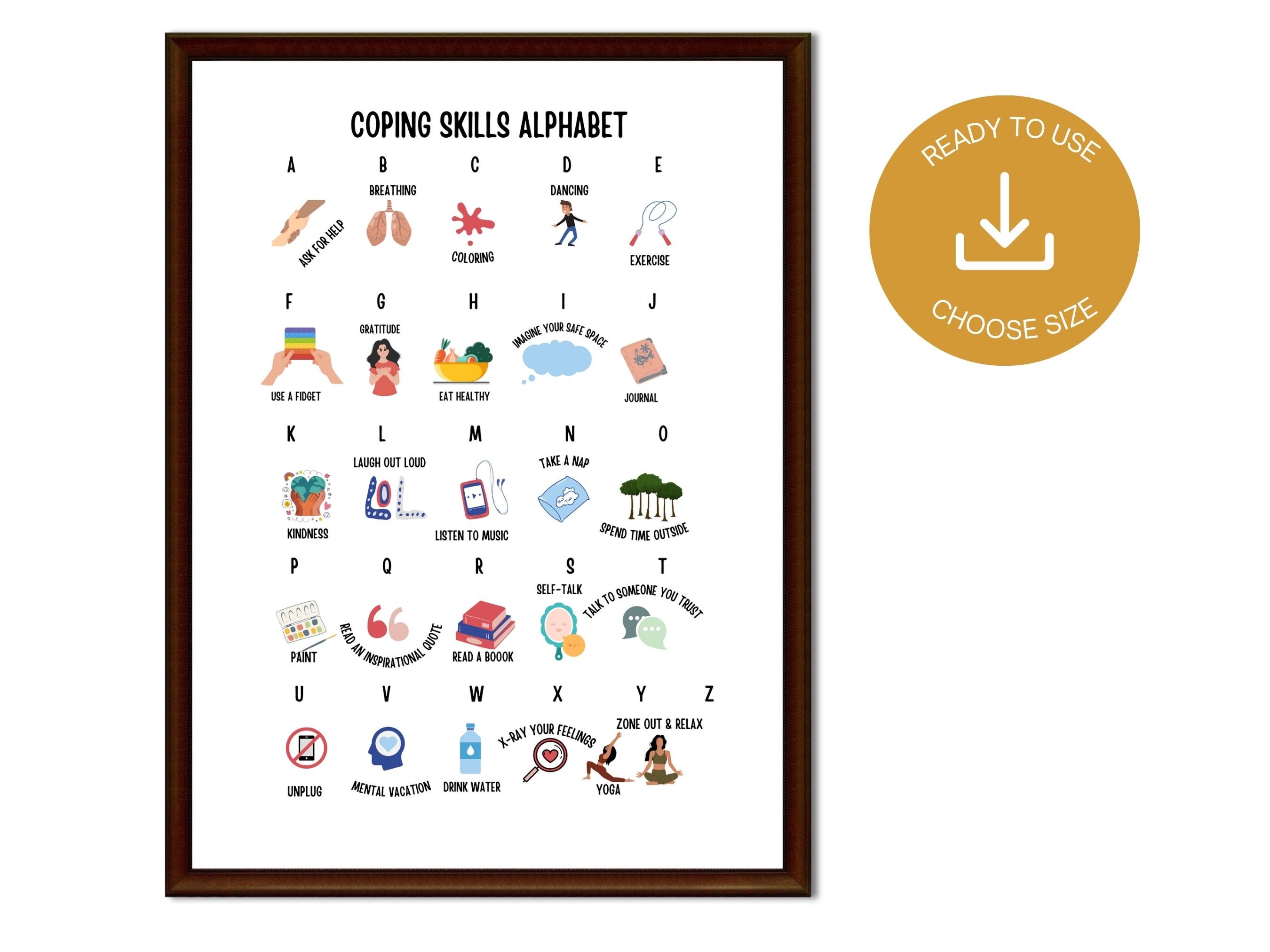 Coping Skills Alphabet Poster for Kids | Printable Calming Techniques ...