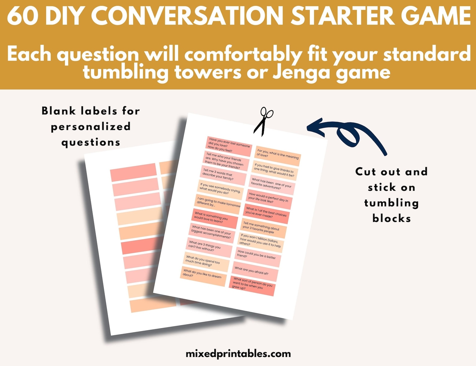 Jenga Conversation Starter Cards: 60 Printable Icebreaker Questions ...