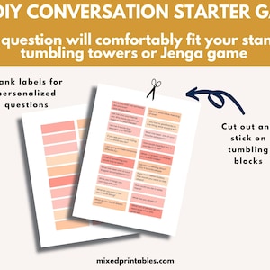Jenga Conversation Starter Cards: 60 Printable Icebreaker Questions ...