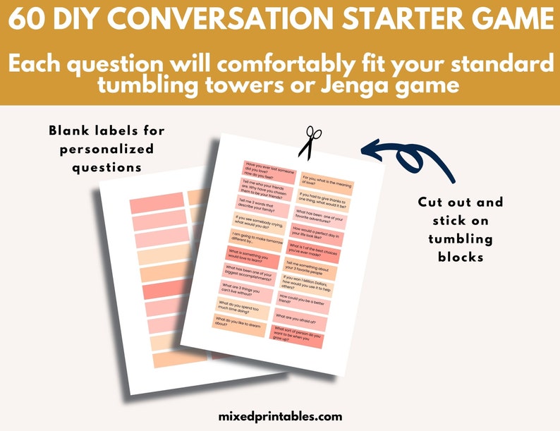 Jenga Conversation Starter Cards: 60 Printable Icebreaker Questions ...