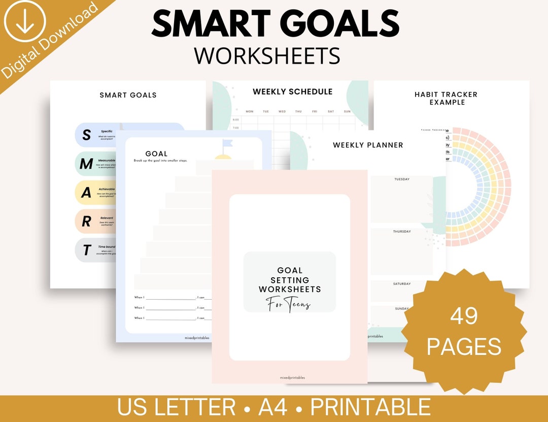 SMART Goals Worksheets for Teens Plan, Track, and Achieve Your Goals ...