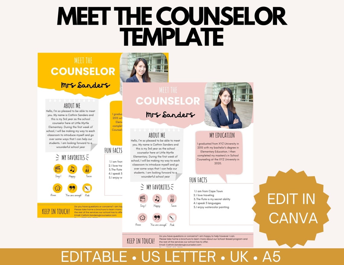 Editable Meet the Counselor Canva Template Instant Download, Meet the ...