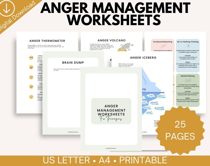 Anger Management CBT Worksheet Bundle: Teens & Children (digital ...