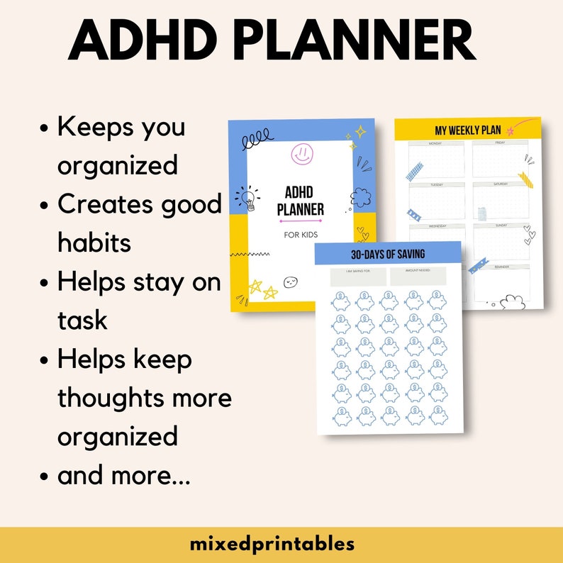 Printable ADHD Planner for Kids | Digital Daily Organizer & Adhd ...