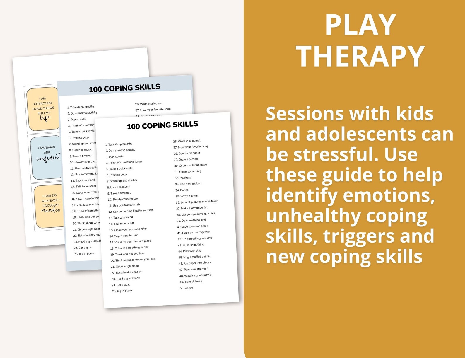 ADHD Play Therapy Worksheets for Kids & Teens | Printable Coping Skills ...