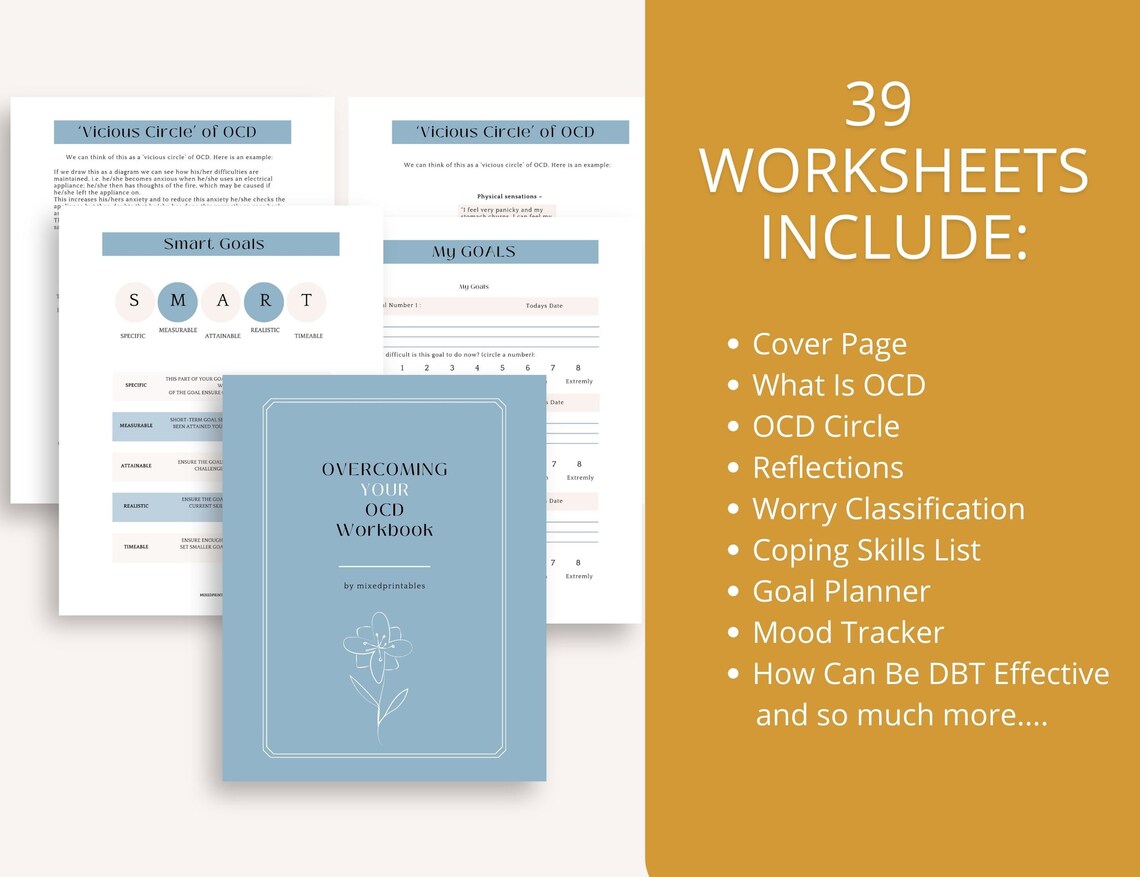 CBT for OCD Therapy Worksheets Bundle, Obsessive Compulsive Disorder ...
