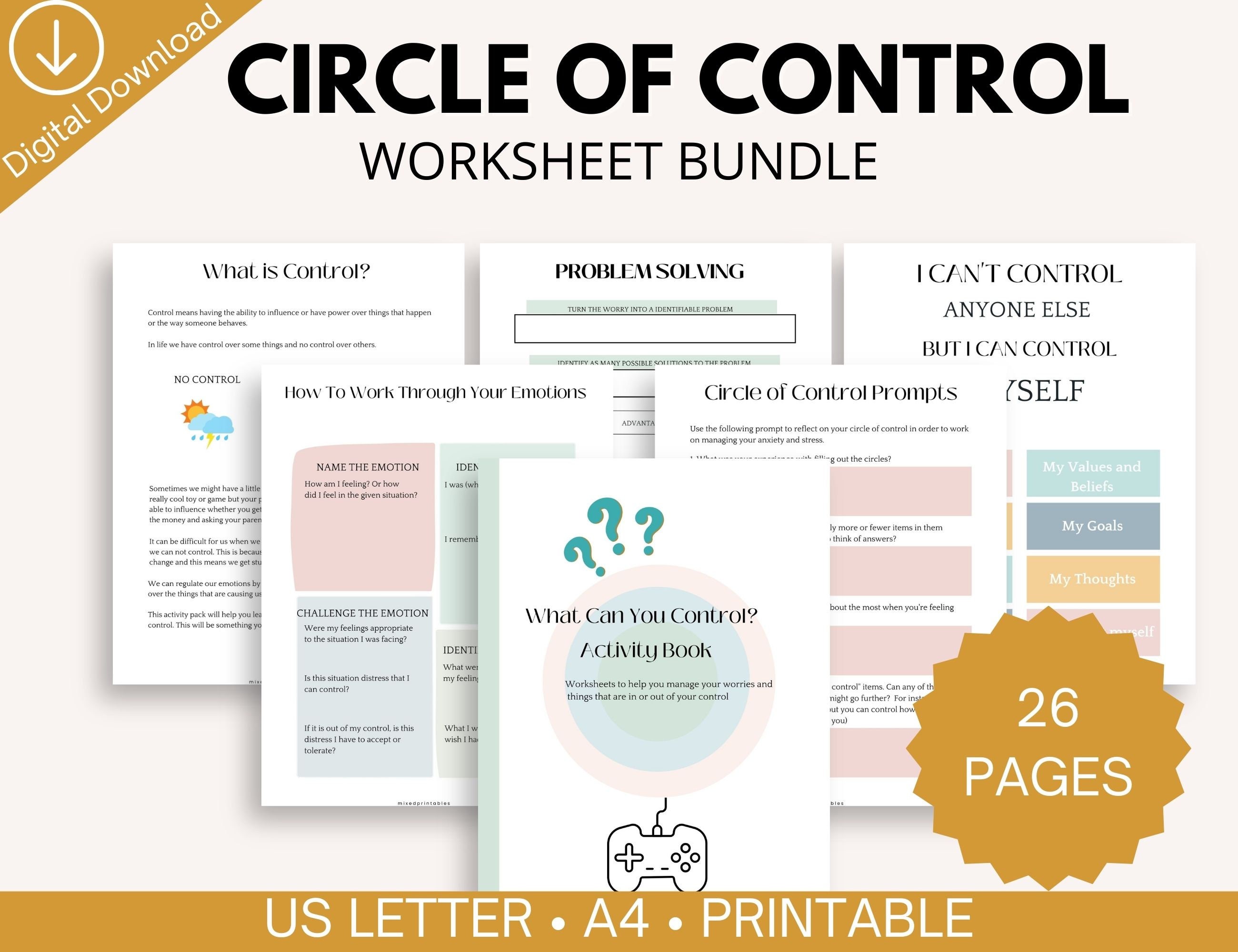 The Circle of Control and Influence Worksheets and Psychoeducation Tool ...
