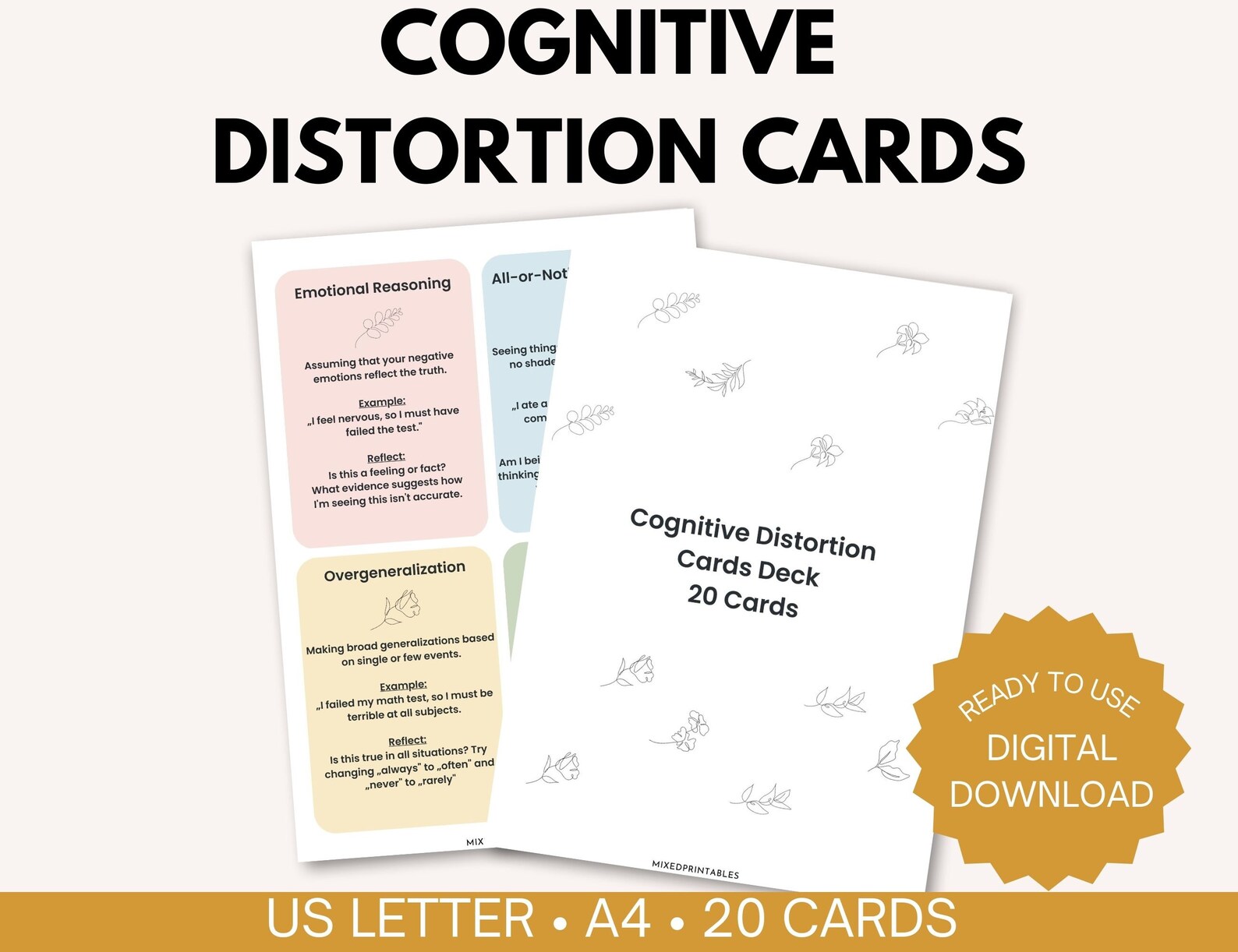 Cognitive Distortion Cards Flashcards, Thinking Errors, Unhelpful ...