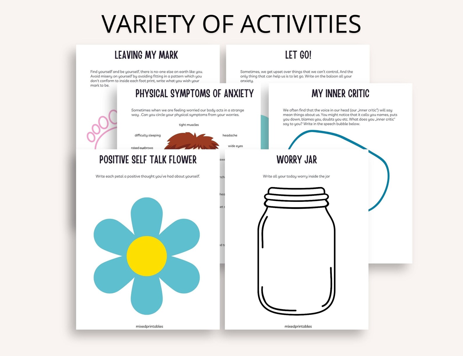 Anxiety Therapy Workbook Printable Worksheets for Panic Worry and ...
