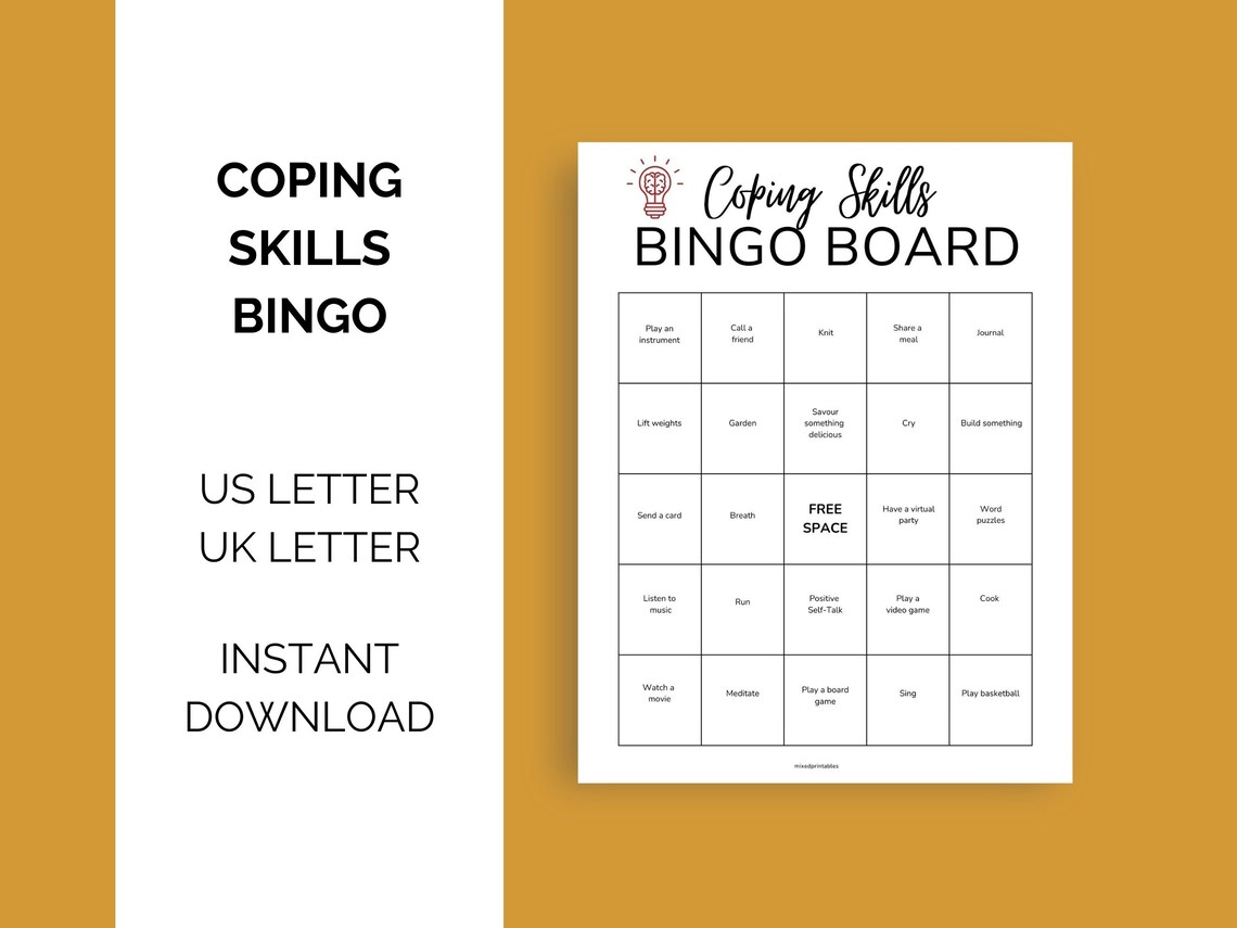Coping Skills BINGO Cards, Mental Health Counseling Activity, Tools for ...
