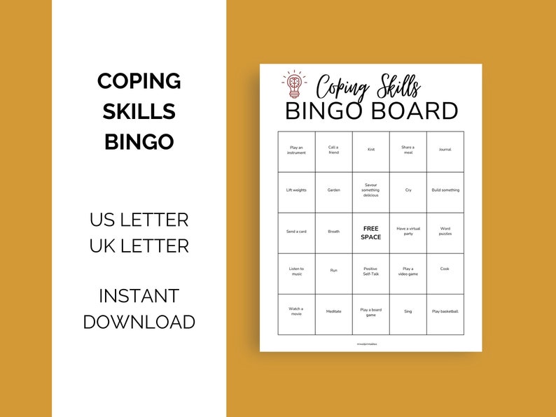 Coping Skills BINGO Cards, Mental Health Counseling Activity, Tools for ...