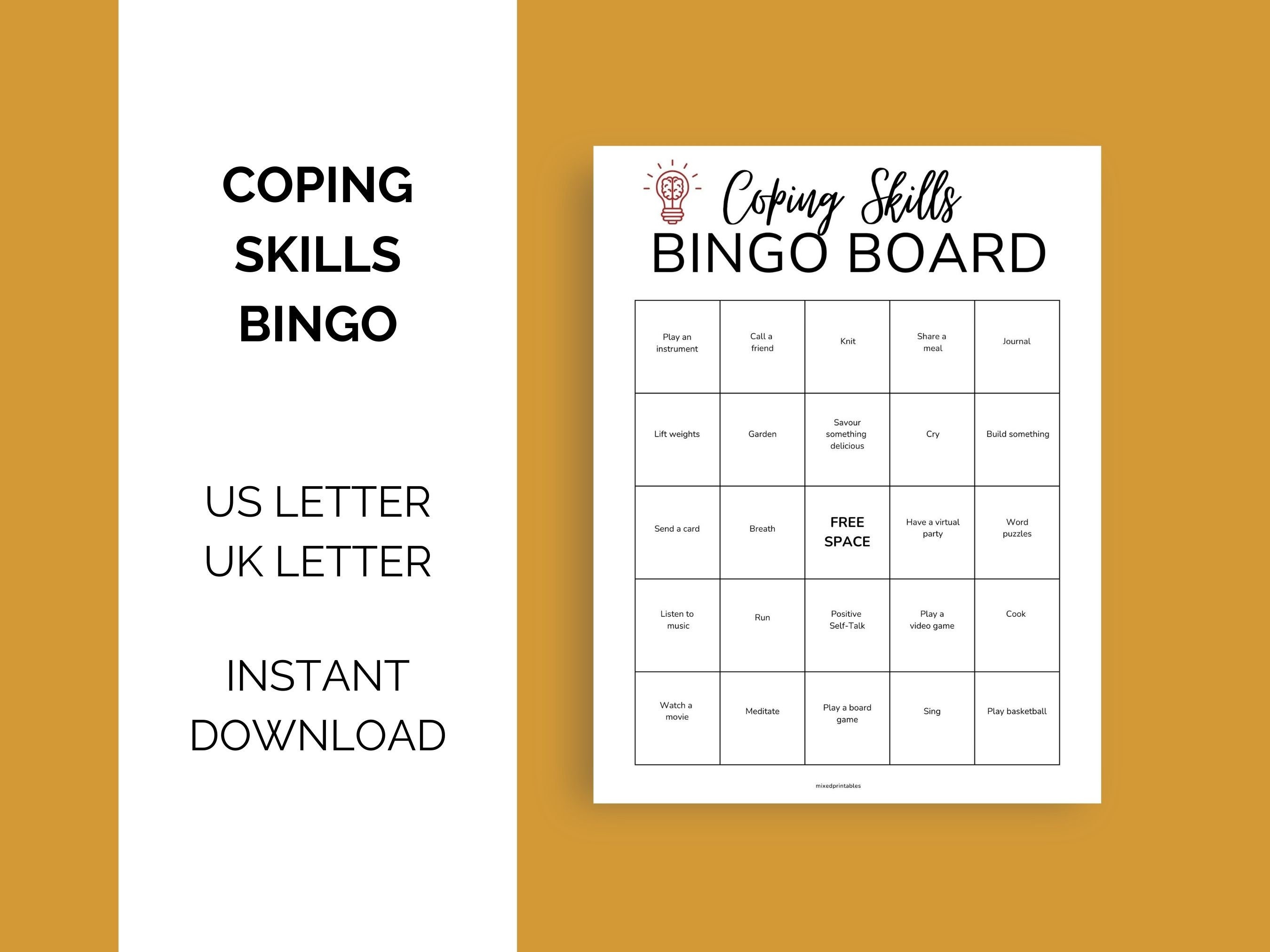 Coping Skills BINGO Cards, Mental Health Counseling Activity, Tools for ...