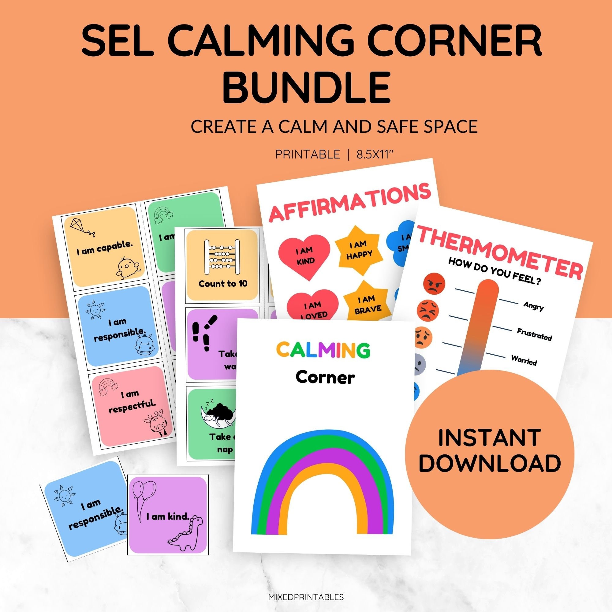 SEL Calming Corner Bundle | Printable Affirmation Cards, Calming Corner ...