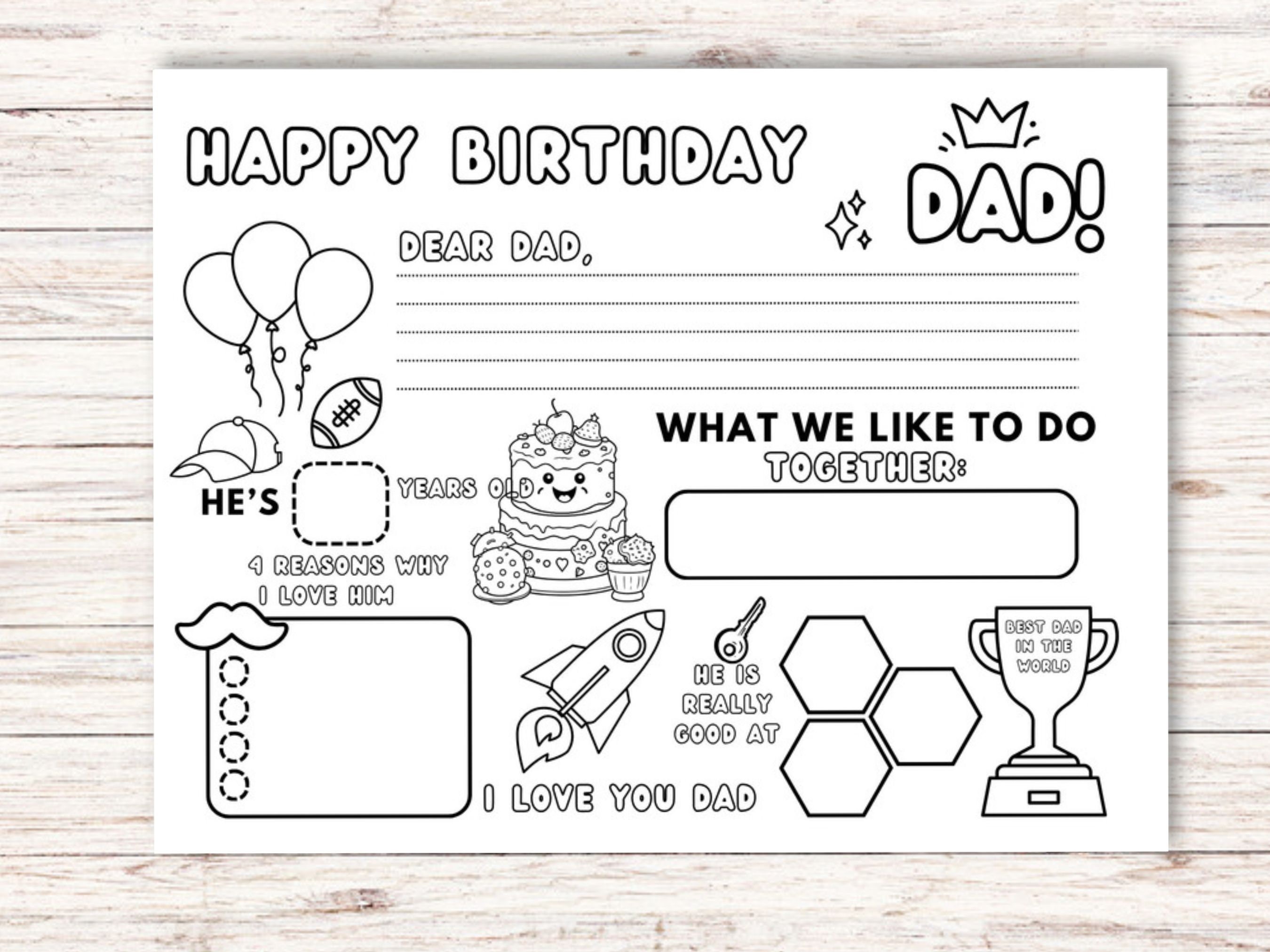 Happy Birthday Daddy Coloring Page, Printable Birthday Card for Dad ...