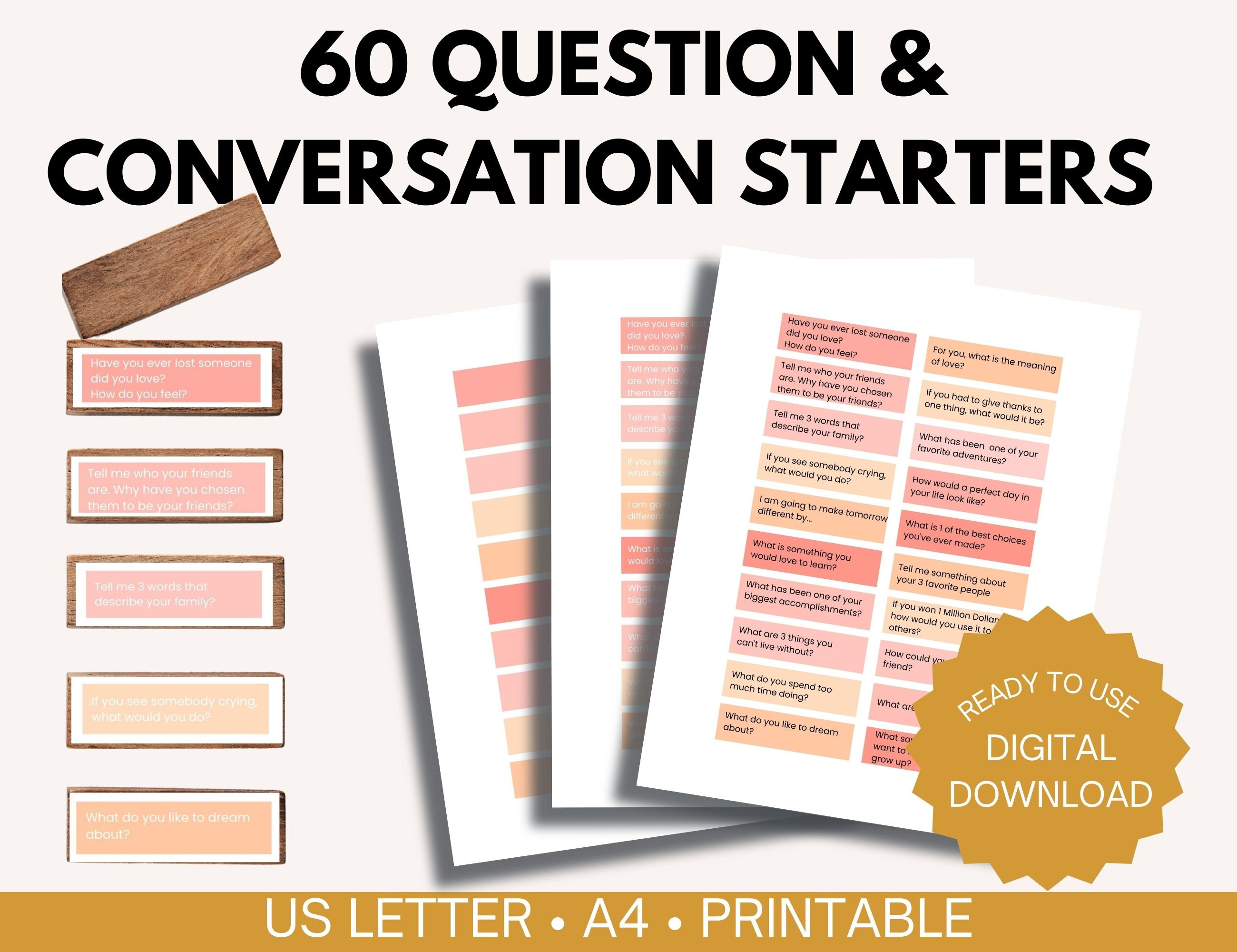 Jenga Therapy Questions Printable | 60 Counseling Conversation Starters ...