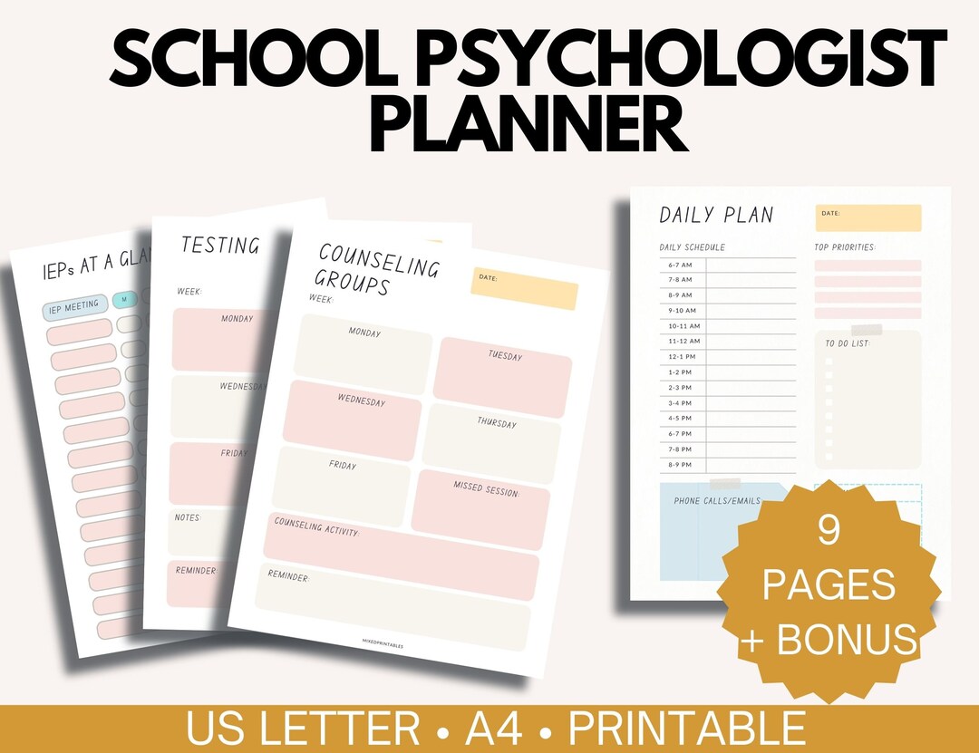 School Psychologist Planner – A4 & Letter Size Inserts | IEP, Testing ...