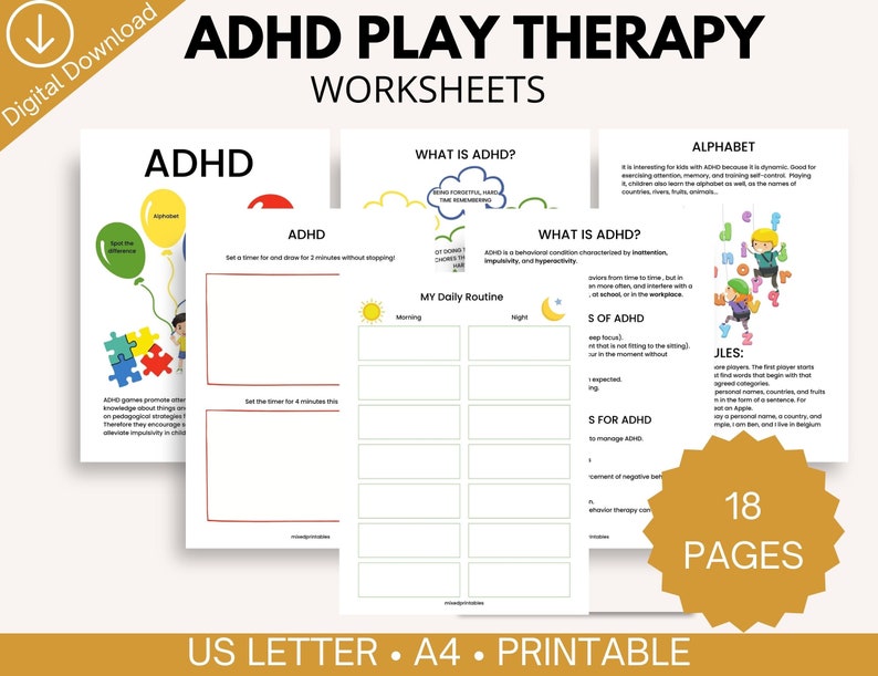 ADHD Play Therapy Workbook: Kids' Coping Skills & Routine Charts ...