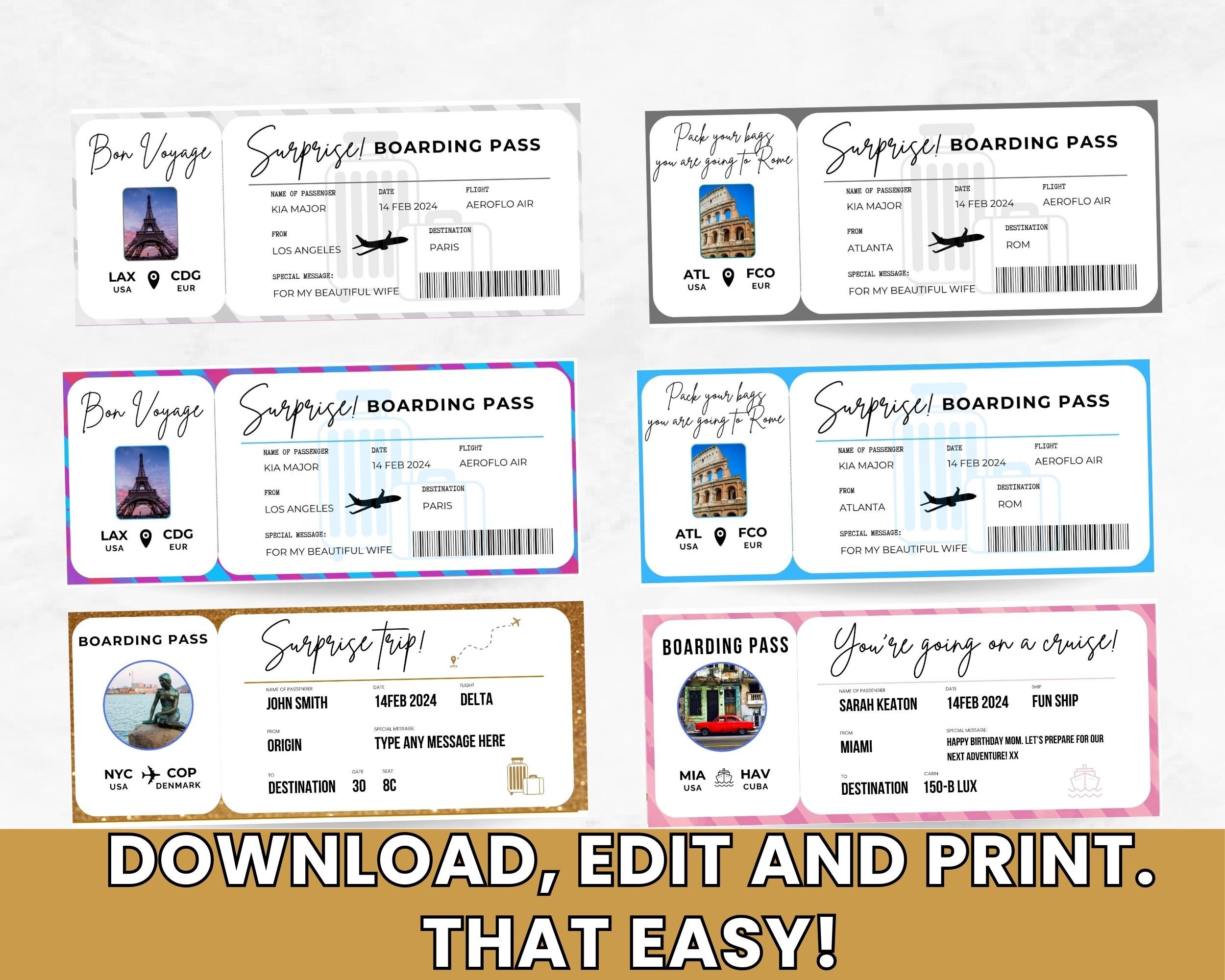 Editable Boarding Pass Template, Canva Boarding Pass, Customizable ...