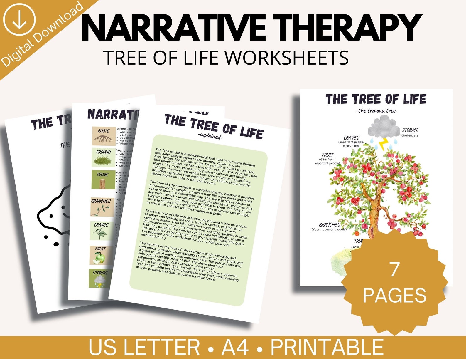 Narrative Therapy Tree of Life for Trauma, Trauma Therapy Worksheets ...