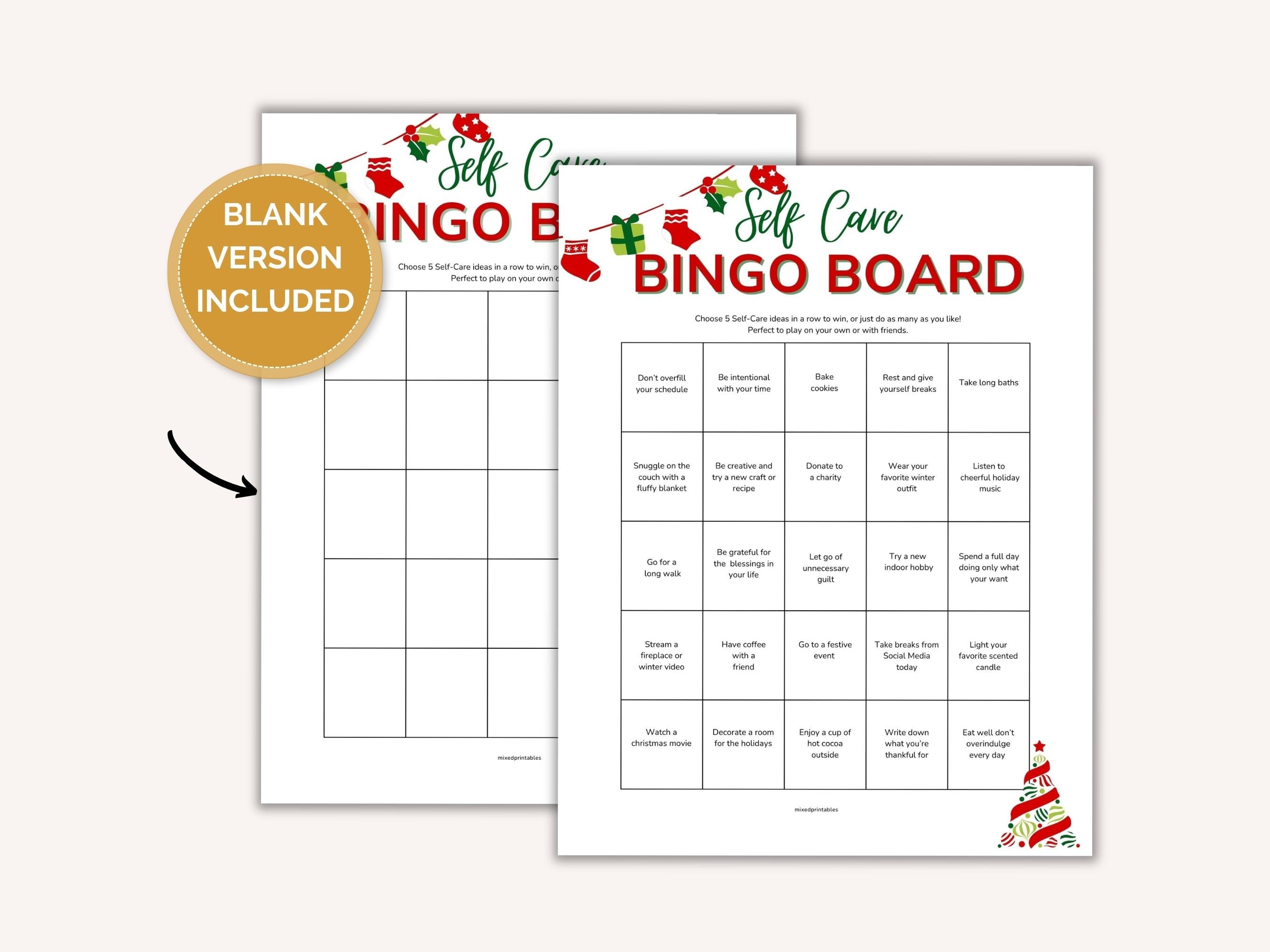 Christmas Self Care Bingo Printable Mental Health & Wellness Game Self ...