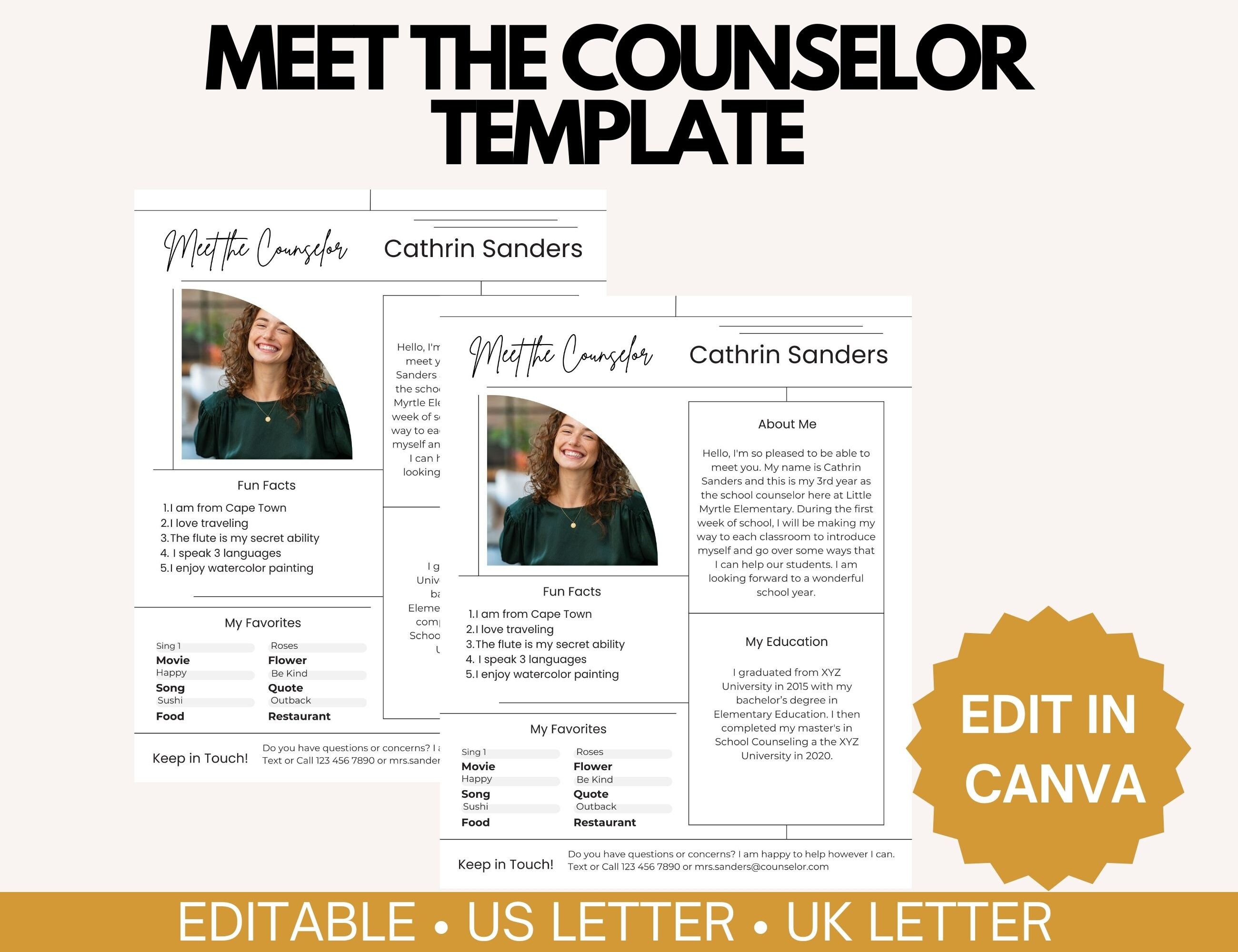 Editable Meet the Counselor Editable Minimaliscounselor Canva Template ...
