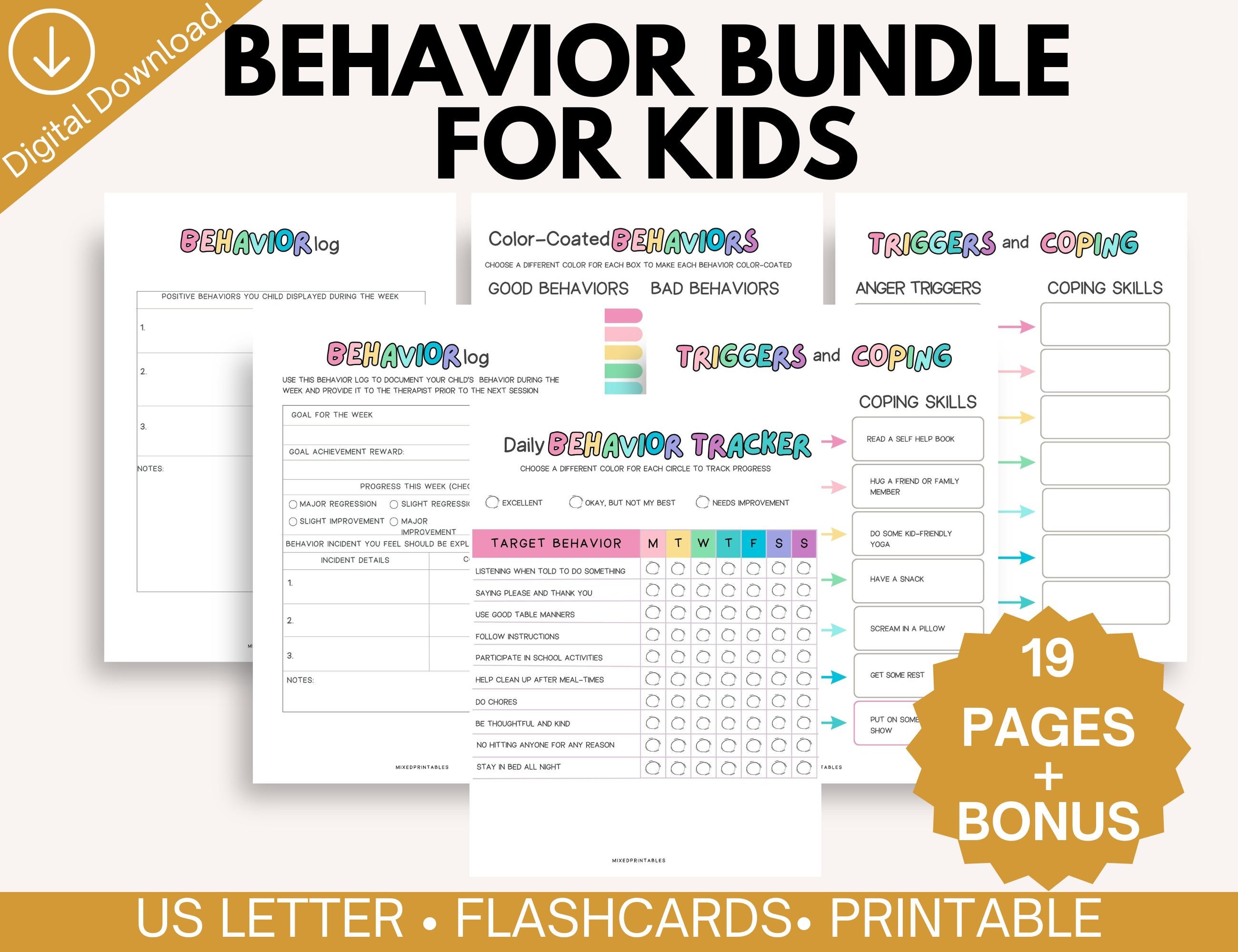 Kid Chore Chart & Behavior Tracker Bundle, Kids Checklist, Printable ...