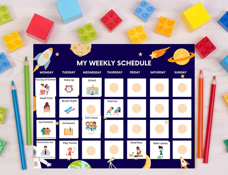 Space Montessori Daily Routine Cards 280 Printable Visual Schedule ...