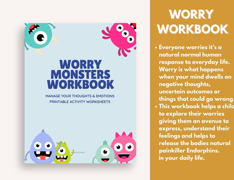 Worry Monster Workbook for Kids | Printable Emotional Regulation ...