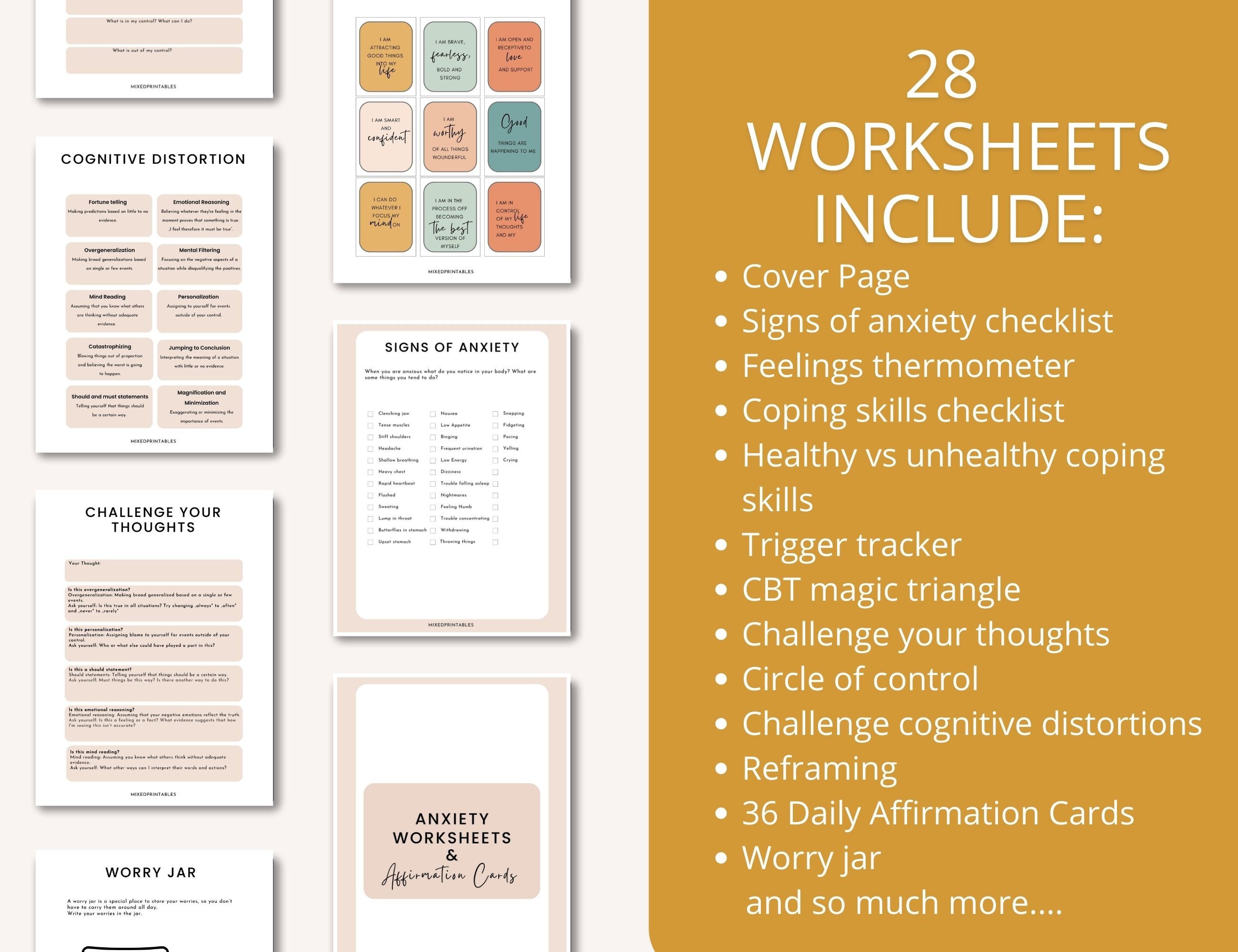 CBT Therapy Worksheets Cbt Bundle for Teens and Adults CBT Coping Skill ...