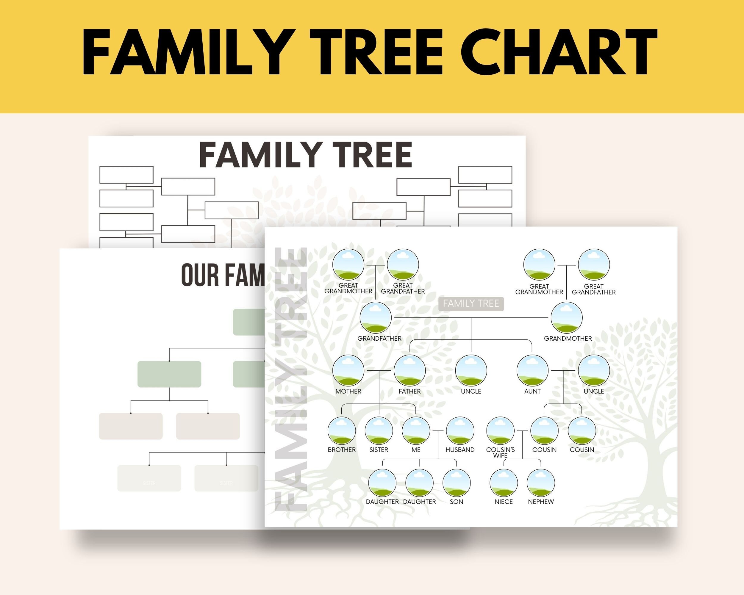 Family Tree Chart, Printable and Editable Family Tree Template, Digital ...