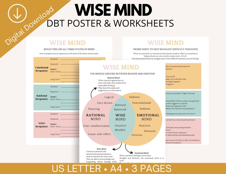 DBT Wise Mind Worksheet: Emotional Regulation, Mindfulness (PDF) - Etsy