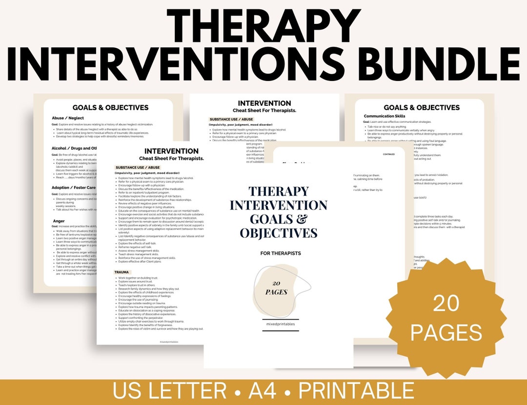 Therapist Notes Downloadable Intervention List, Therapist Tool Template ...
