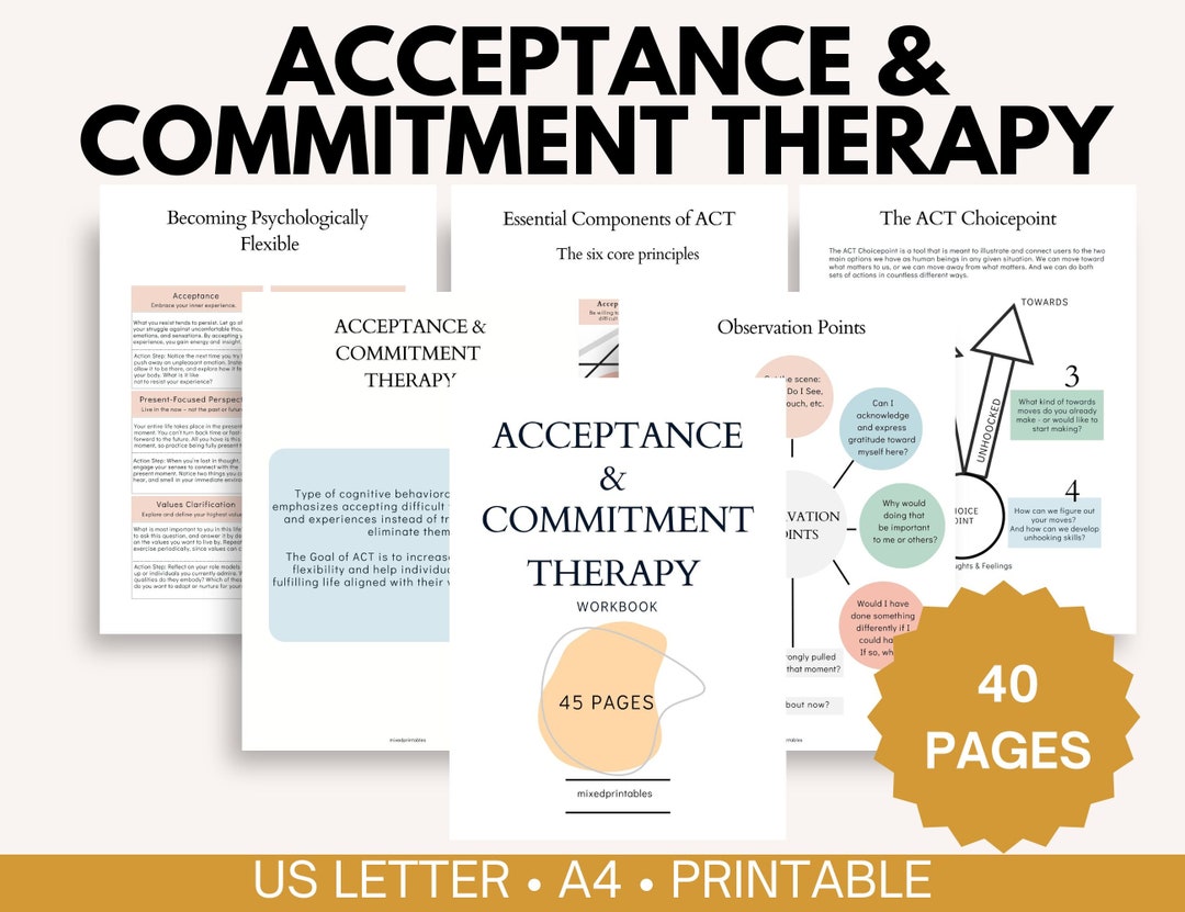 Acceptance and Commitment Therapy Worksheets, ACT Worksheets, ACT Therapy Workbook, Cognitive ...