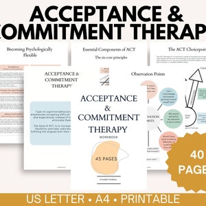 Acceptance and Commitment Therapy Worksheets, ACT Worksheets, ACT Therapy Workbook, Cognitive ...