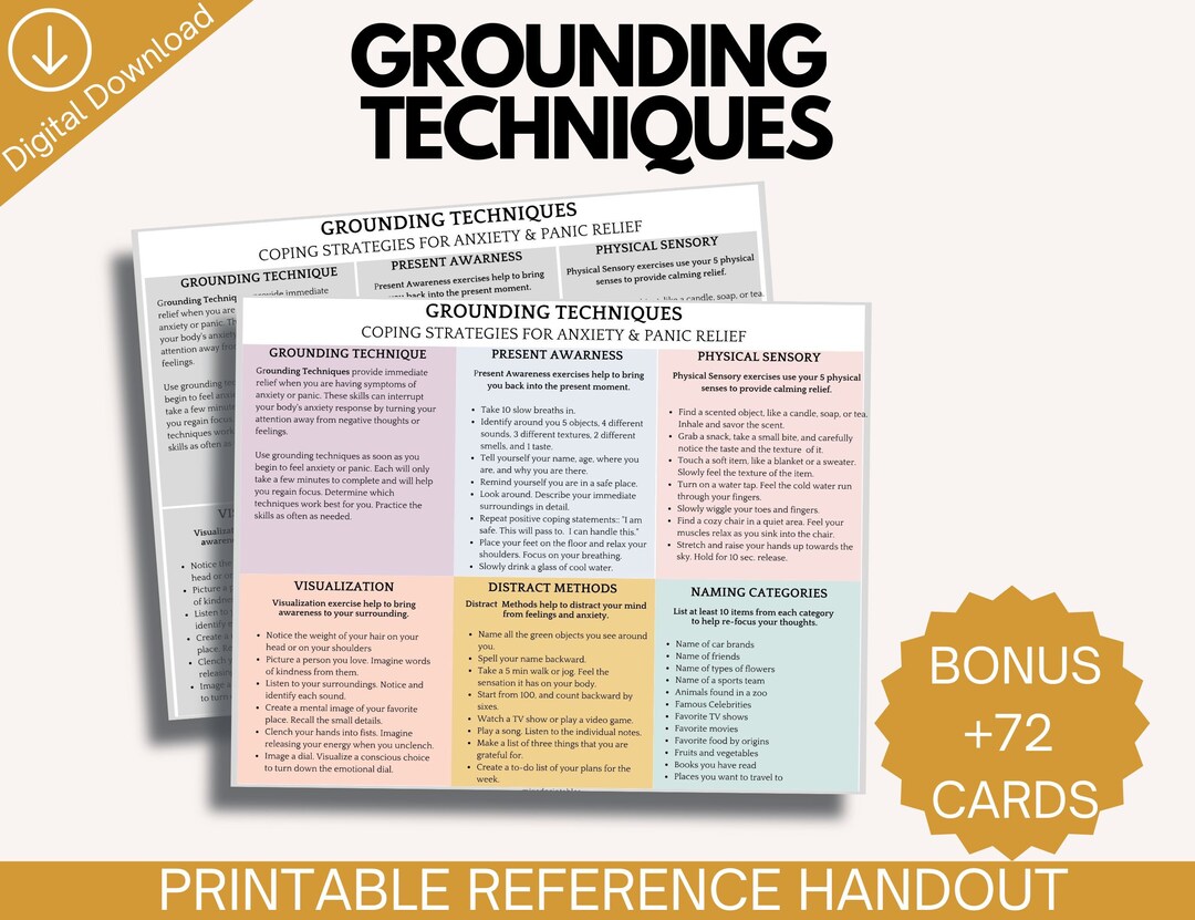 Grounding Techniques Cheat Sheet, Coping Strategies, Anxiety and Panic ...