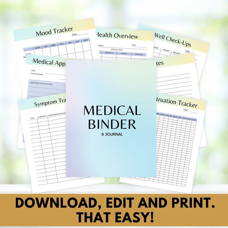 Printable Medical Planner Binder 45 Pages for Tracking Symptoms ...