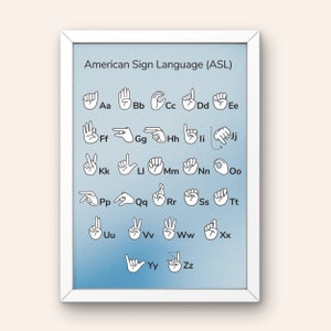 ASL Alphabet Poster Printable | Minimalist Blue Sign Language Wall Art ...