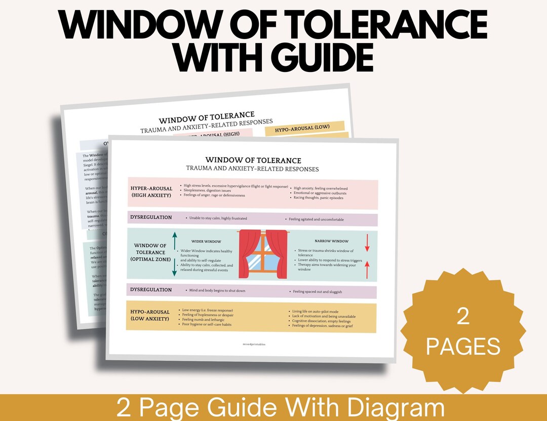Window of Tolerance Worksheet, Window of Tolerance, Trauma Therapy, CBT ...