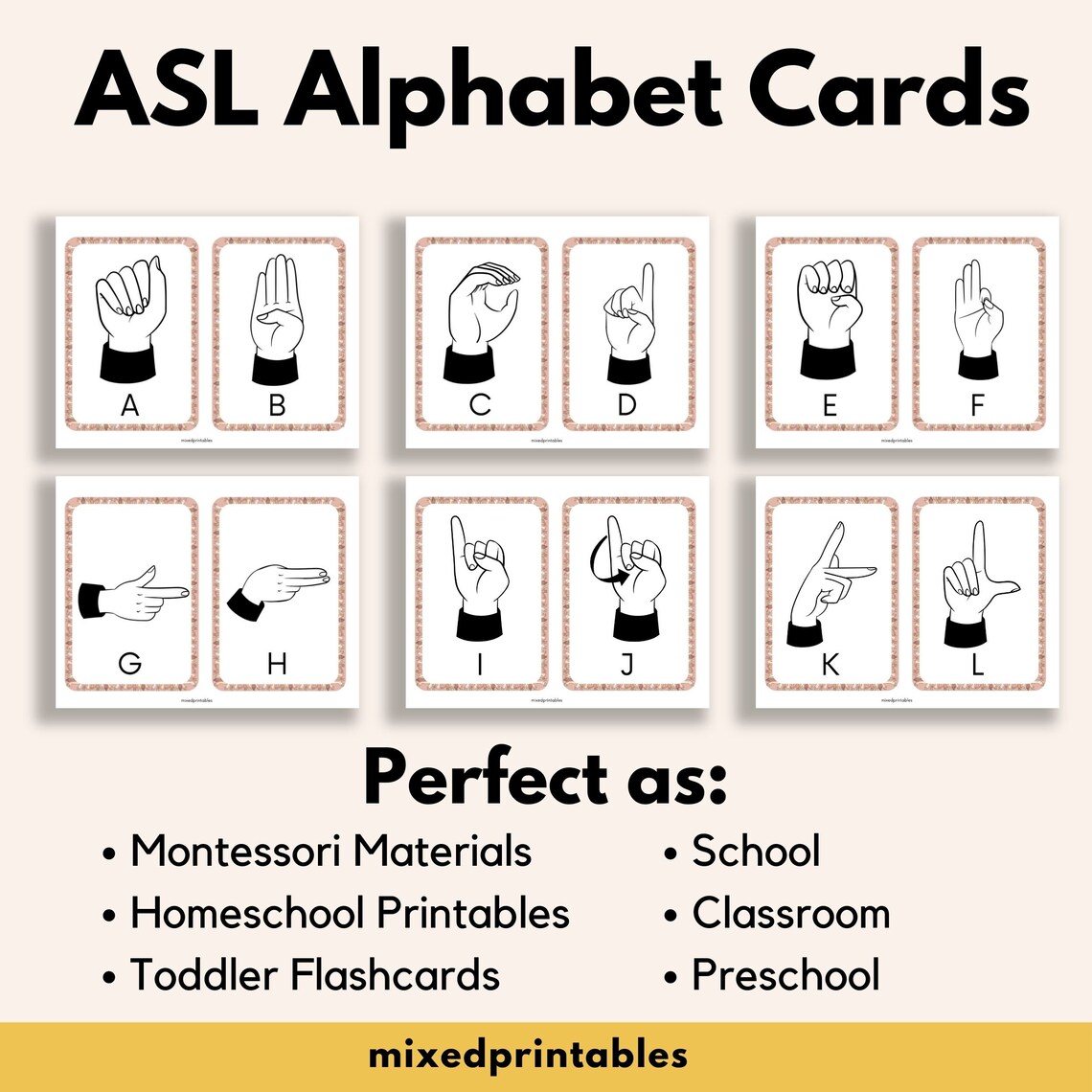 ASL Alphabet Printable, American Sign Language Alphabet ASL Flashcards ...