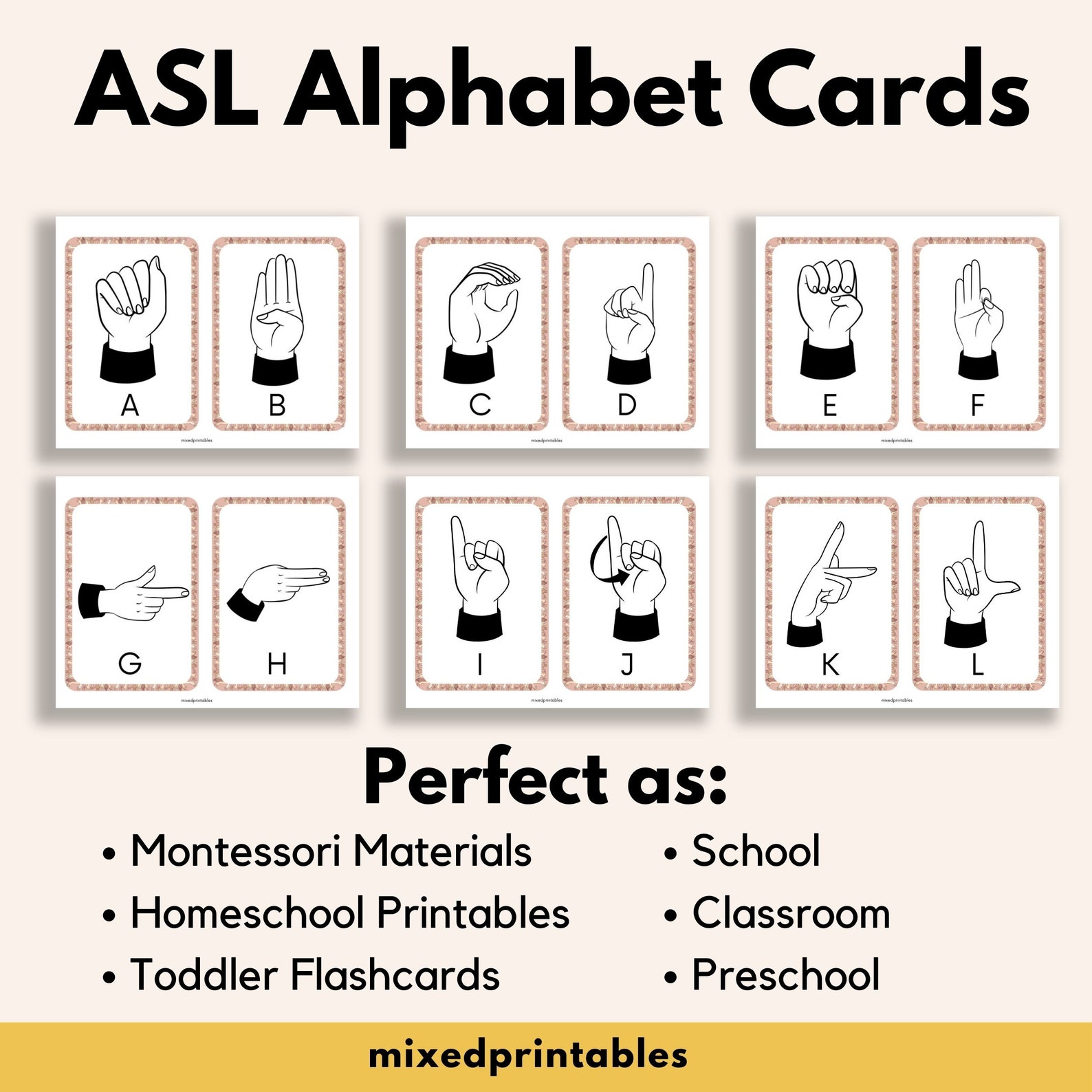 ASL Alphabet Printable, American Sign Language Alphabet ASL Flashcards ...
