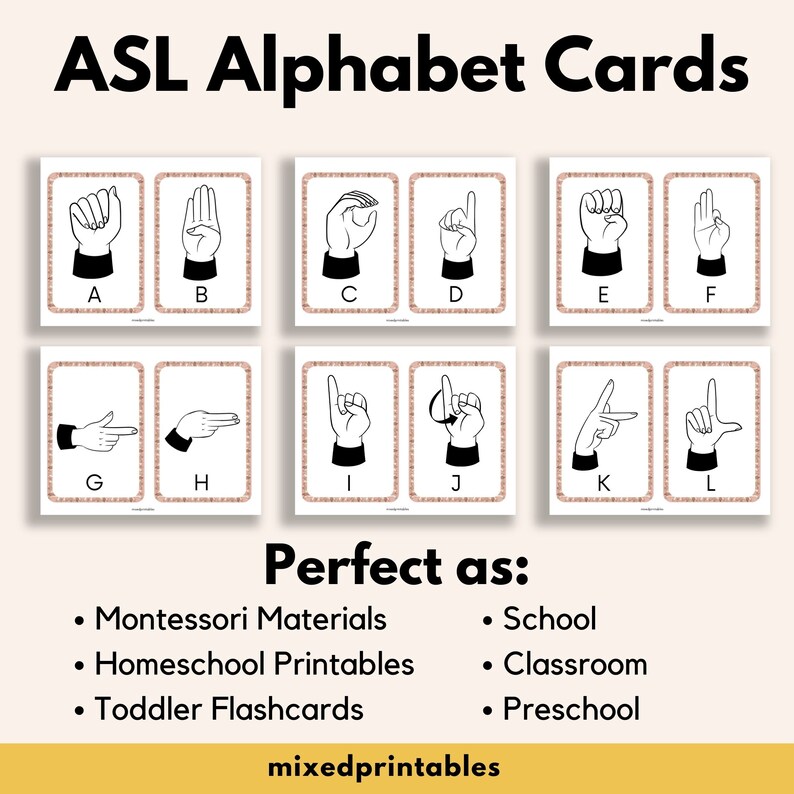 ASL Alphabet Printable, American Sign Language Alphabet ASL Flashcards ...