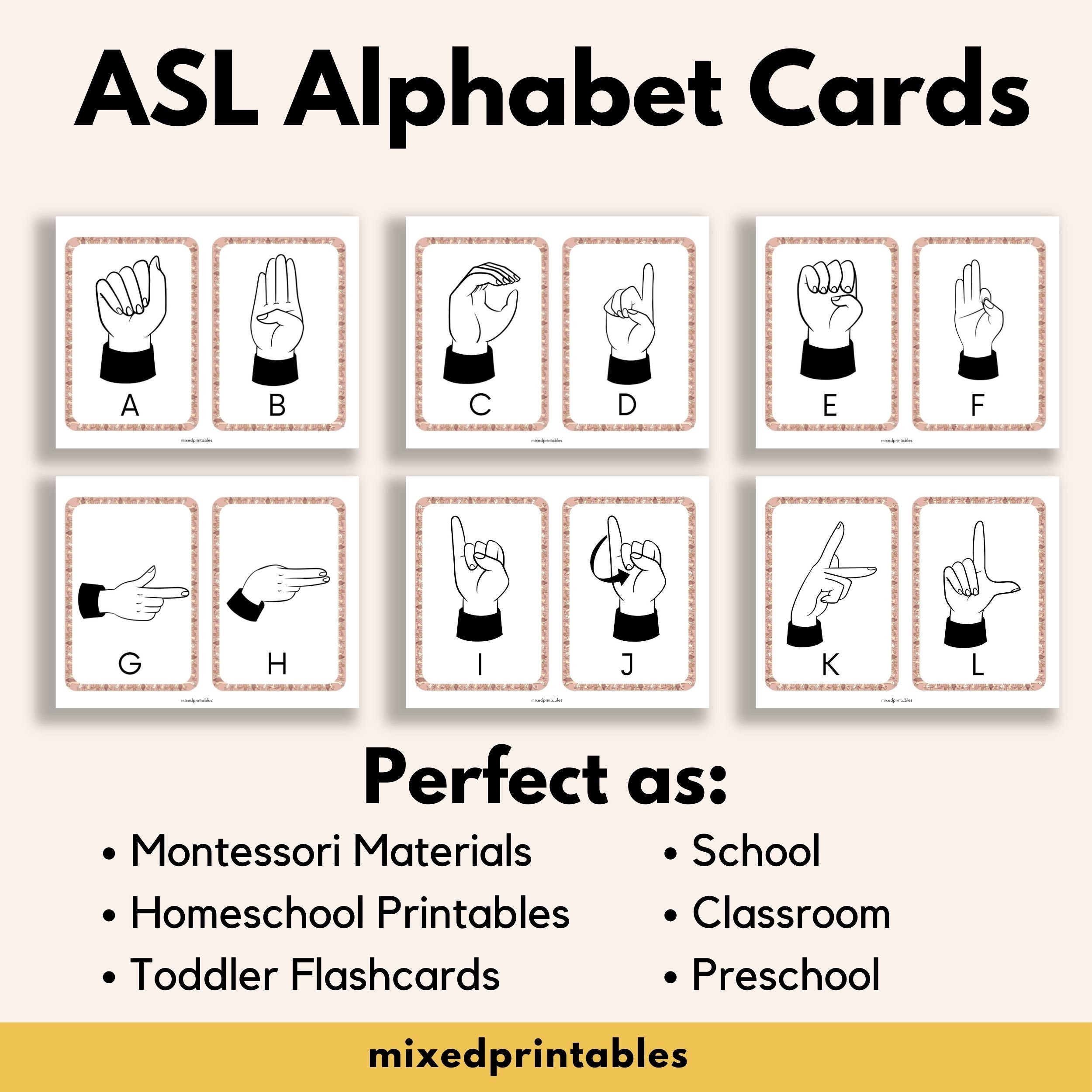 ASL Alphabet Printable, American Sign Language Alphabet ASL Flashcards ...